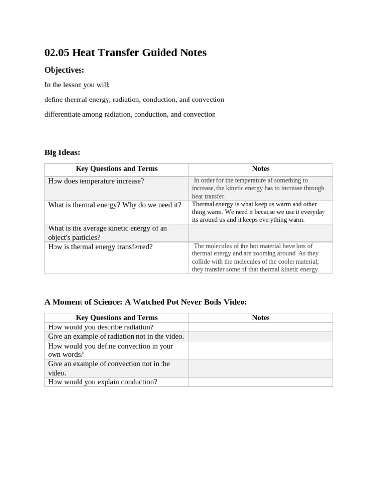 02.05 Heat Transfer Guided Notes | PDF