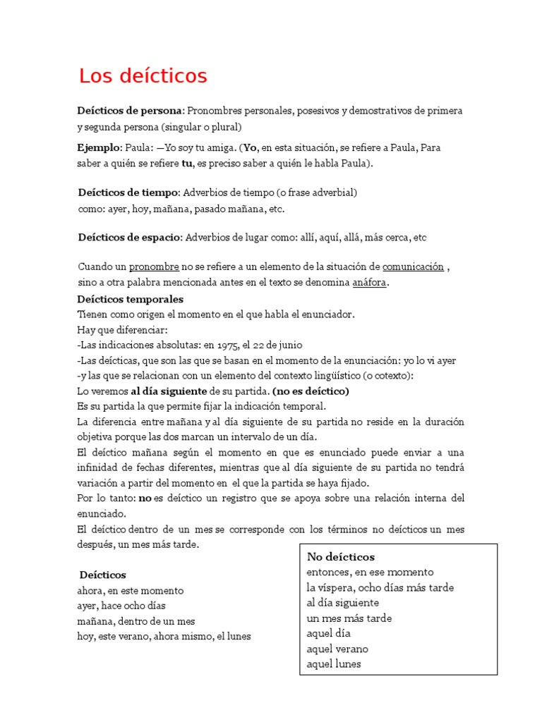 Los Deícticos | PDF | Artes del Lenguaje y Comunicación