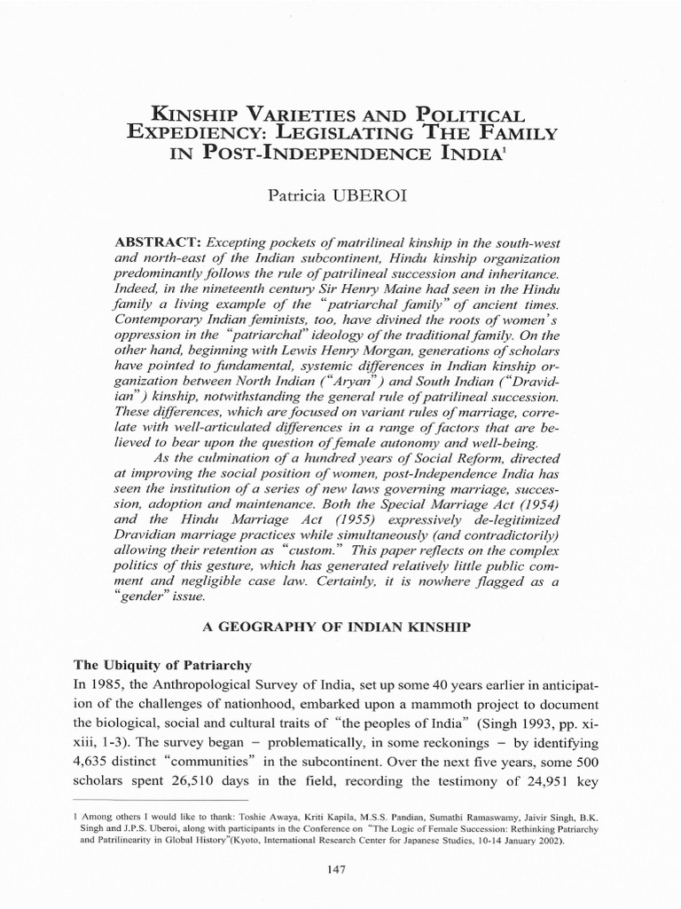 Kinship Varieties - Uberoi | PDF | Kinship | Marriage