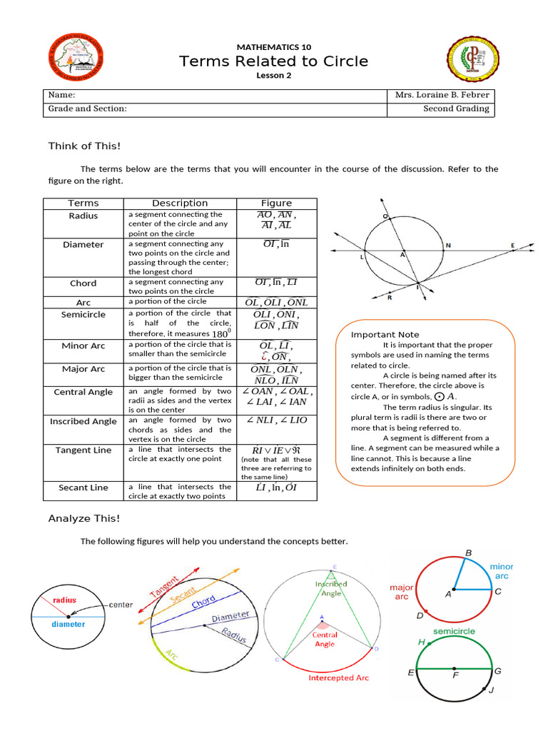 Terms Related To Circle | PDF | Circle | Angle
