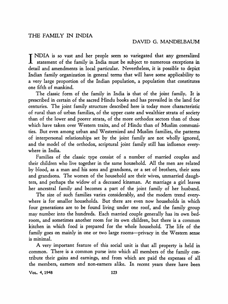 Mandelbaum, David G. - The Family in India (1948) | PDF | Social ...