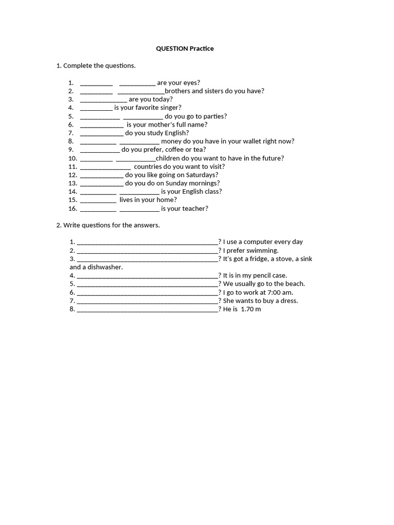 Wh Question Practice Grammar Drills 6409 | PDF