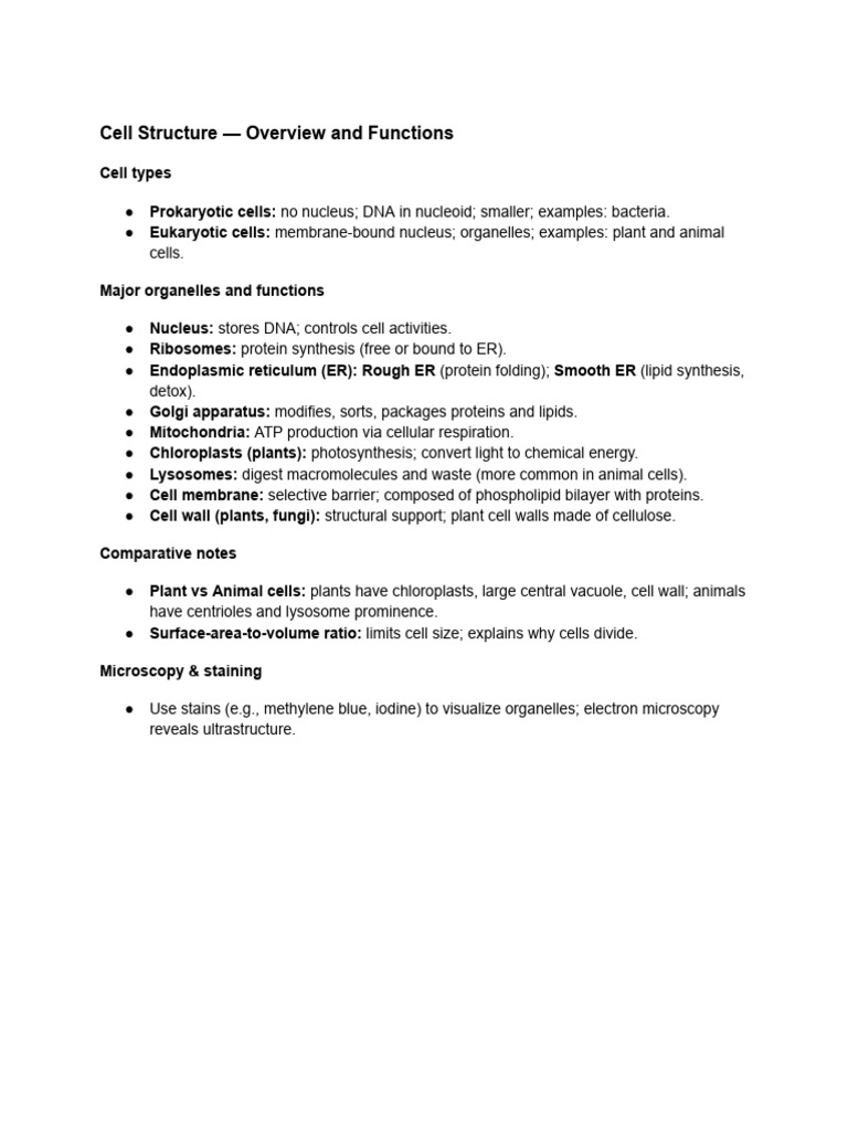 Cell Structure — Overview and Functions | PDF