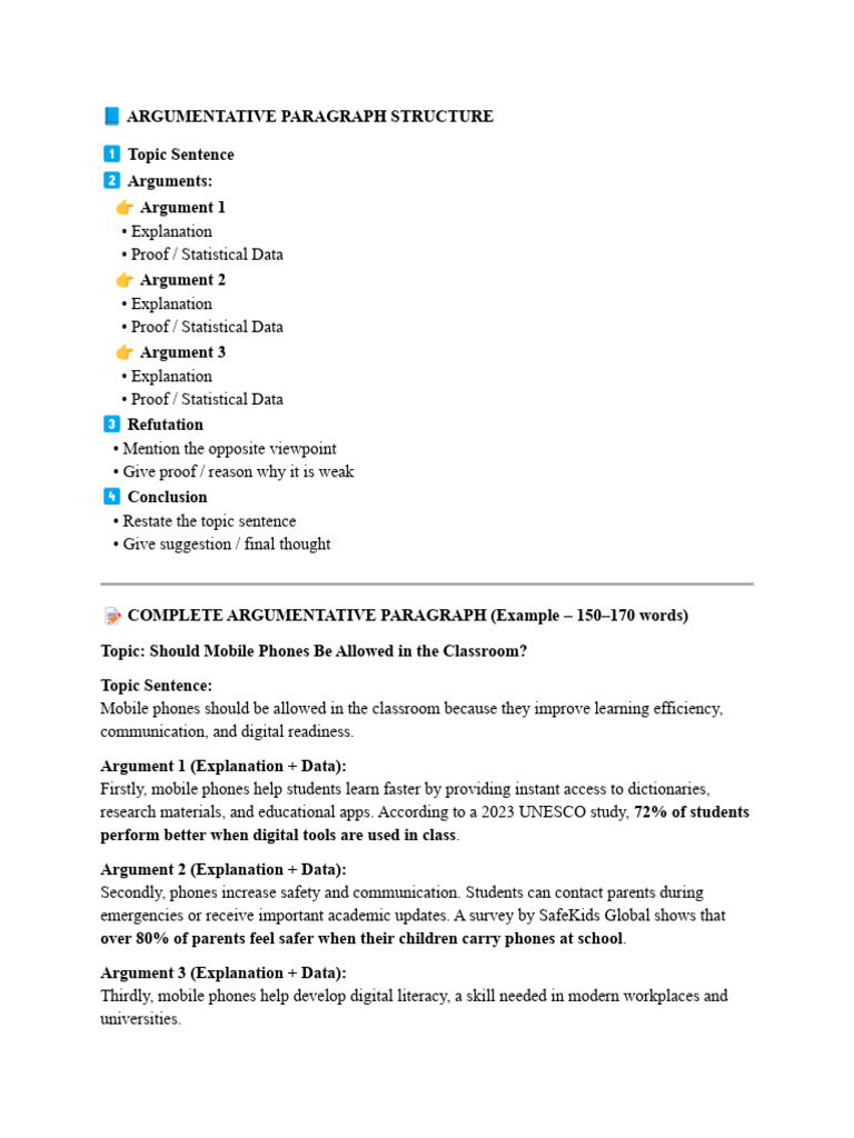 ? Argumentative Paragraph Structure | PDF