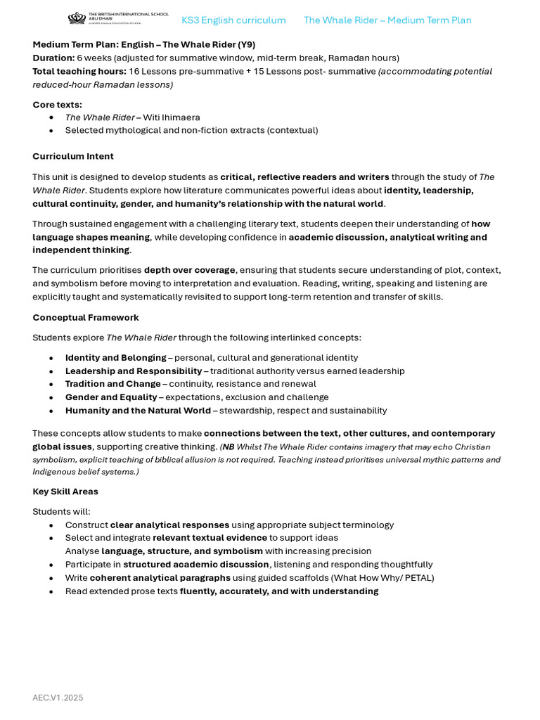 Y9 Whale Rider MTP 25 26 | PDF | Leadership | Identity (Social Science)