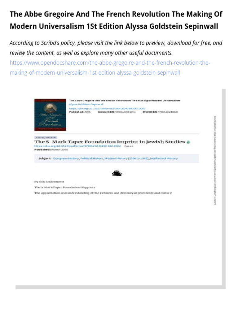 The Abbe Gregoire And The French Revolution The Making Of Modern ...