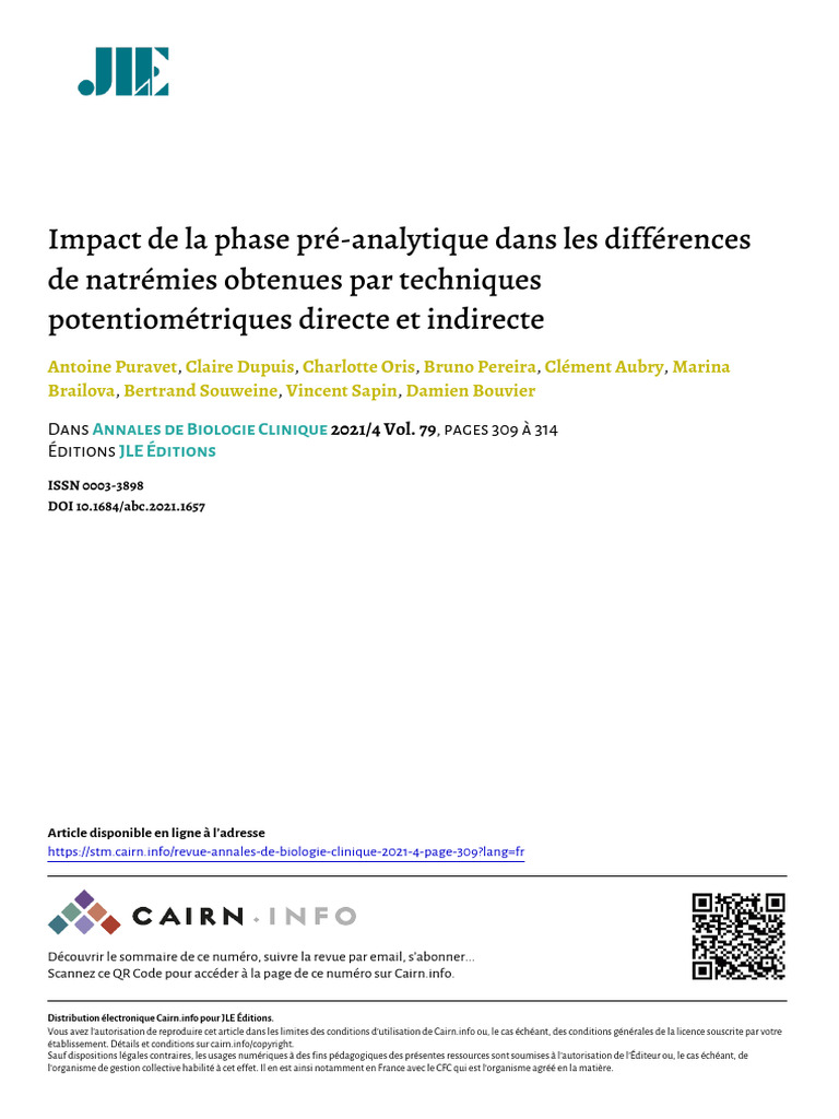 Puravet 2021 Impact de La Phase Pre Analytique Dans Les Differences de ...