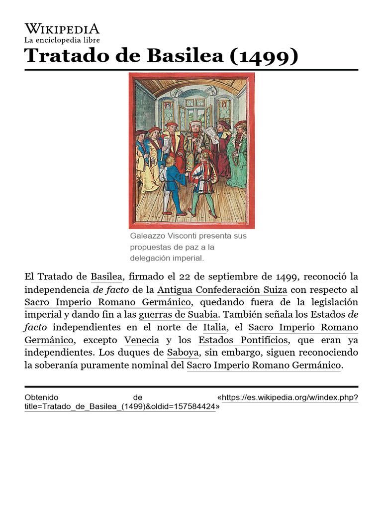 Tratado de Basilea (1499) - Wikipedia, La Enciclopedia Libre | PDF