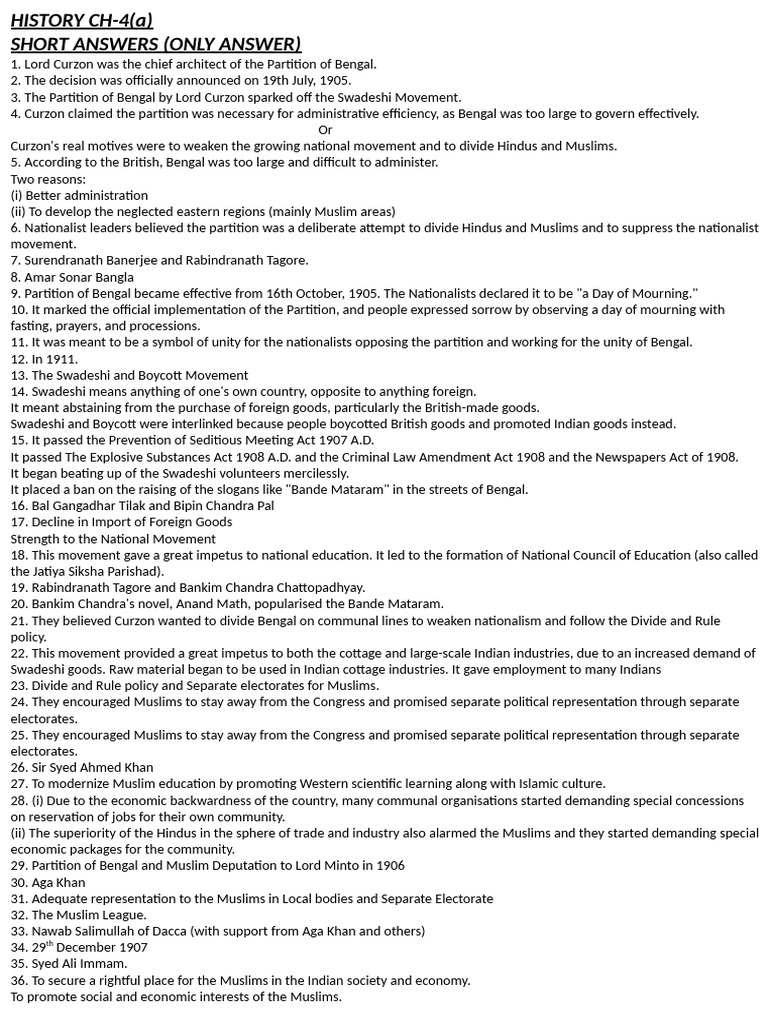 History Ch 4 | PDF | All India Muslim League | Partition Of India