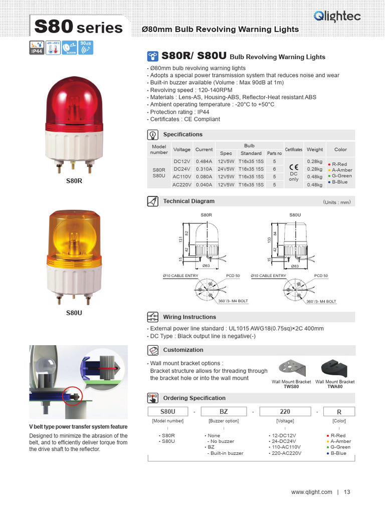 s80r s80u Series Qlight Den Canh Bao Guong Xoay Bong Soi Dot d80mm 2138 ...