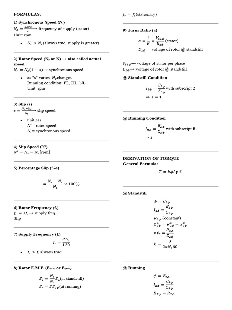Machines Formula | PDF | Electric Power | Electrical Engineering