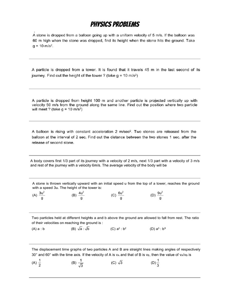 Kinematics 1-D Problems | PDF