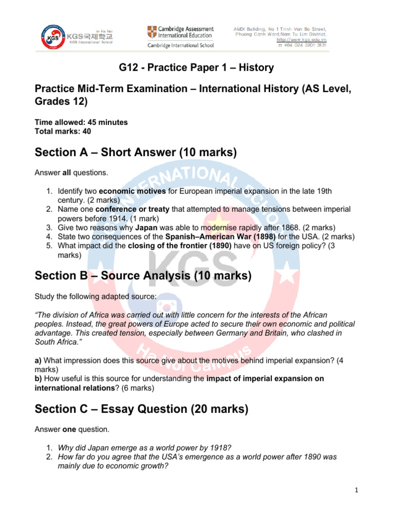 G12 - Practice Paper 1 - History - PDF | PDF | British Empire | Essays