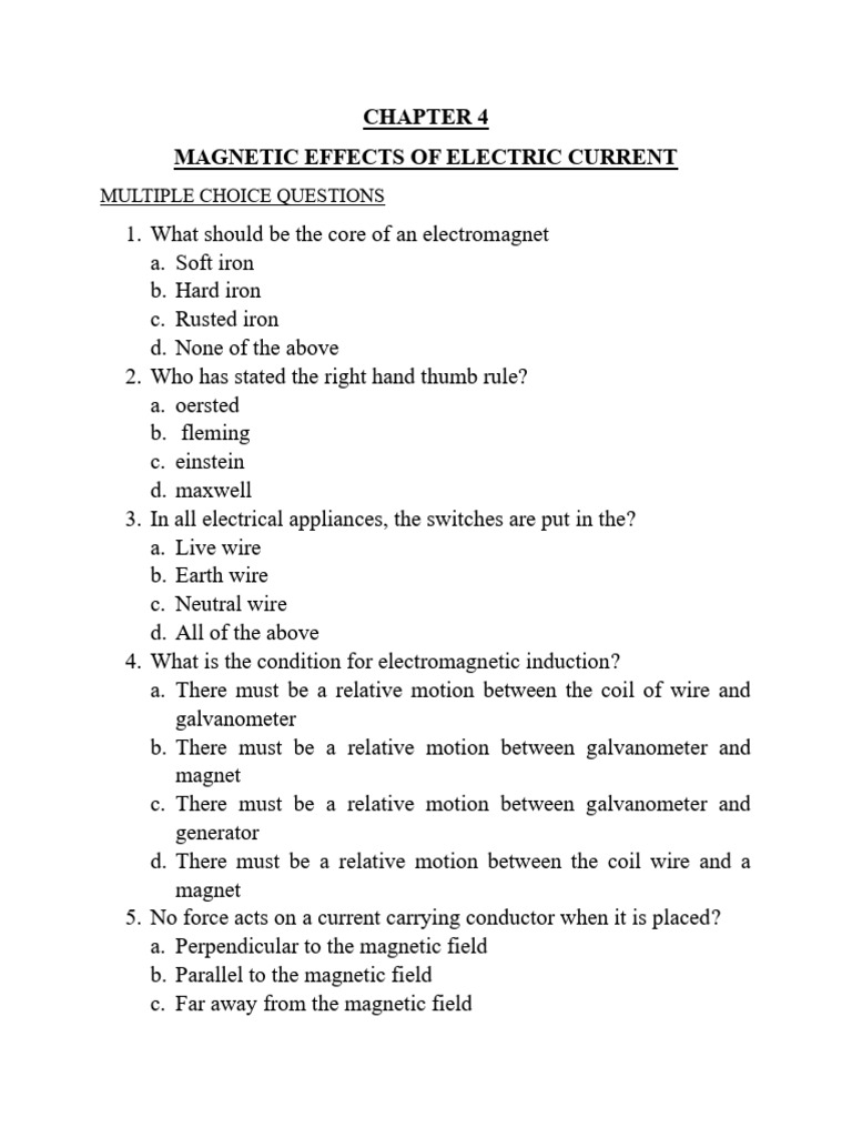 02 Dec __ Magnetic Effects of Electric Current __ Mcq | PDF | Magnetic ...