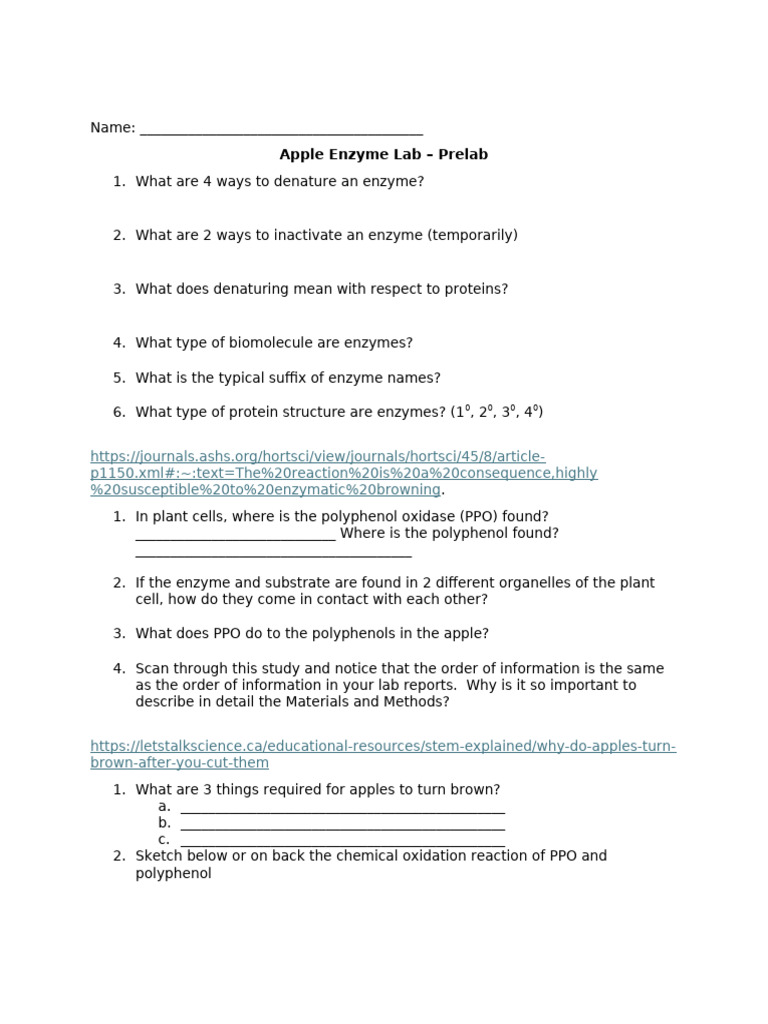 Apple Enzyme Prelab | PDF