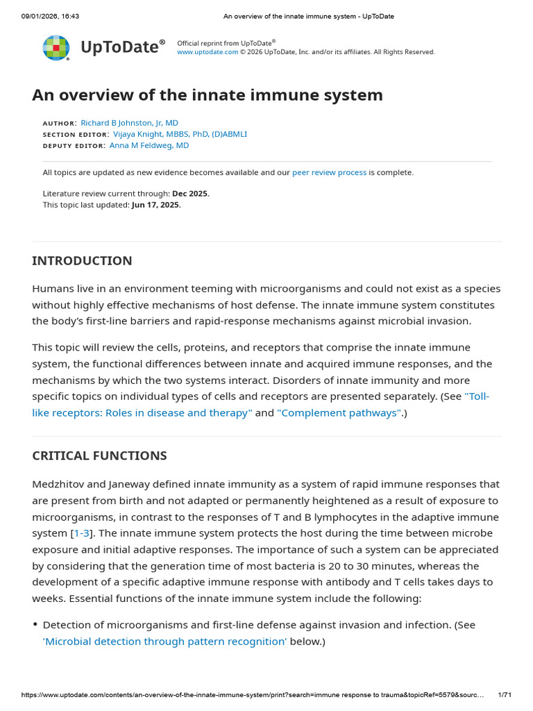 An Overview of the Innate Immune System - UpToDate | PDF | Immune ...