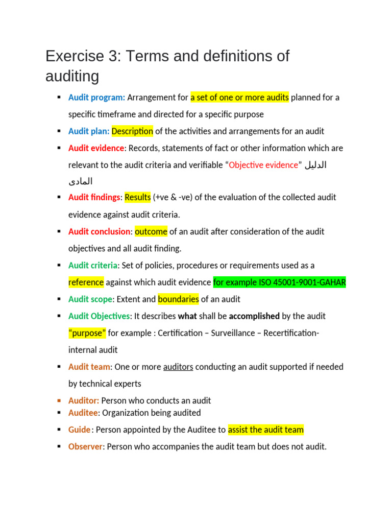 Exercise 3 Terms and Definitions of Auditing G1 | PDF | Audit | Business
