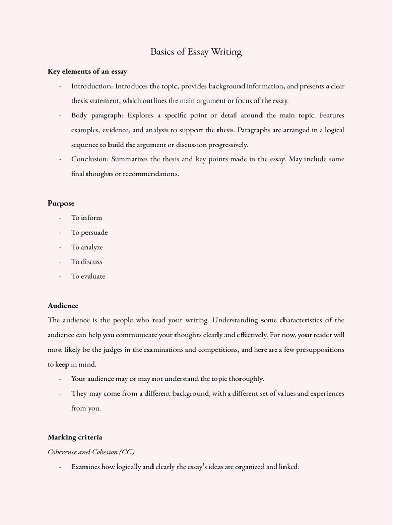 [Class Handout] Basics of Essay Writing | PDF | Essays | Human ...