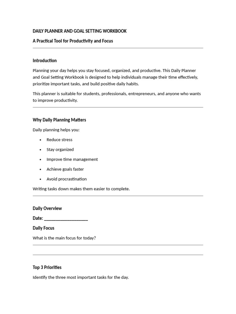 DOCUMENT 3 Daily Planner & Goal Worksheet | PDF