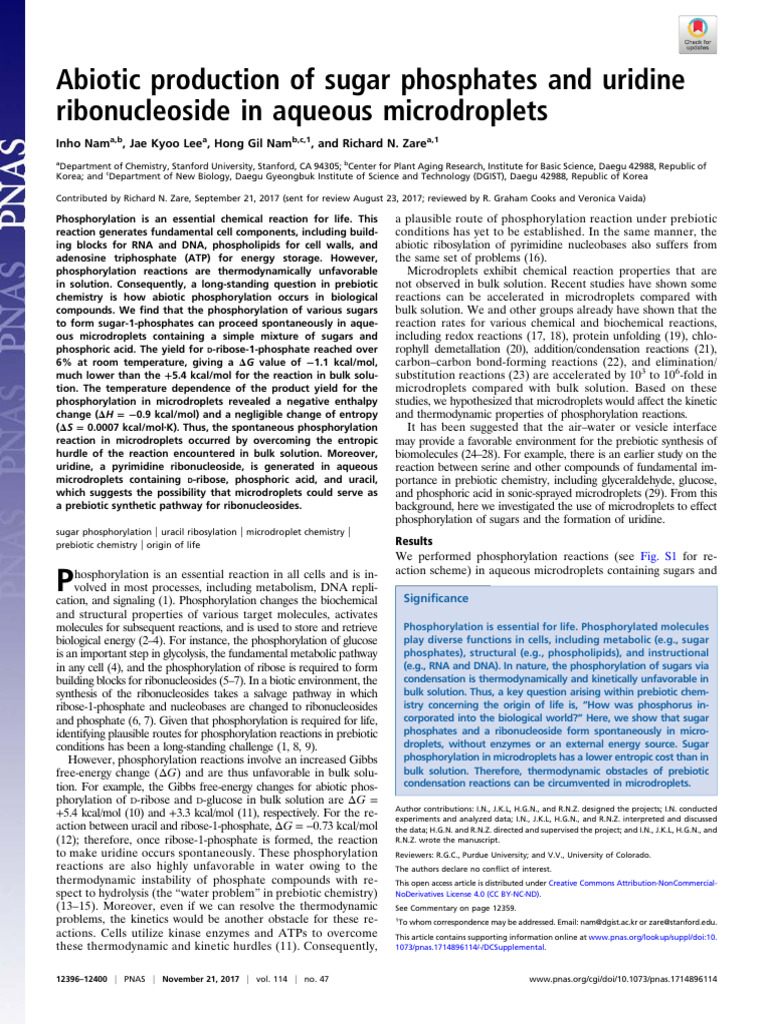 Abiotic Production of Sugar Phosphates | PDF | Phosphorylation ...