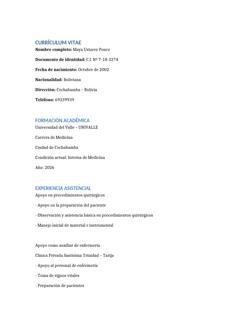 CV Maya Ustarez Ponce | PDF