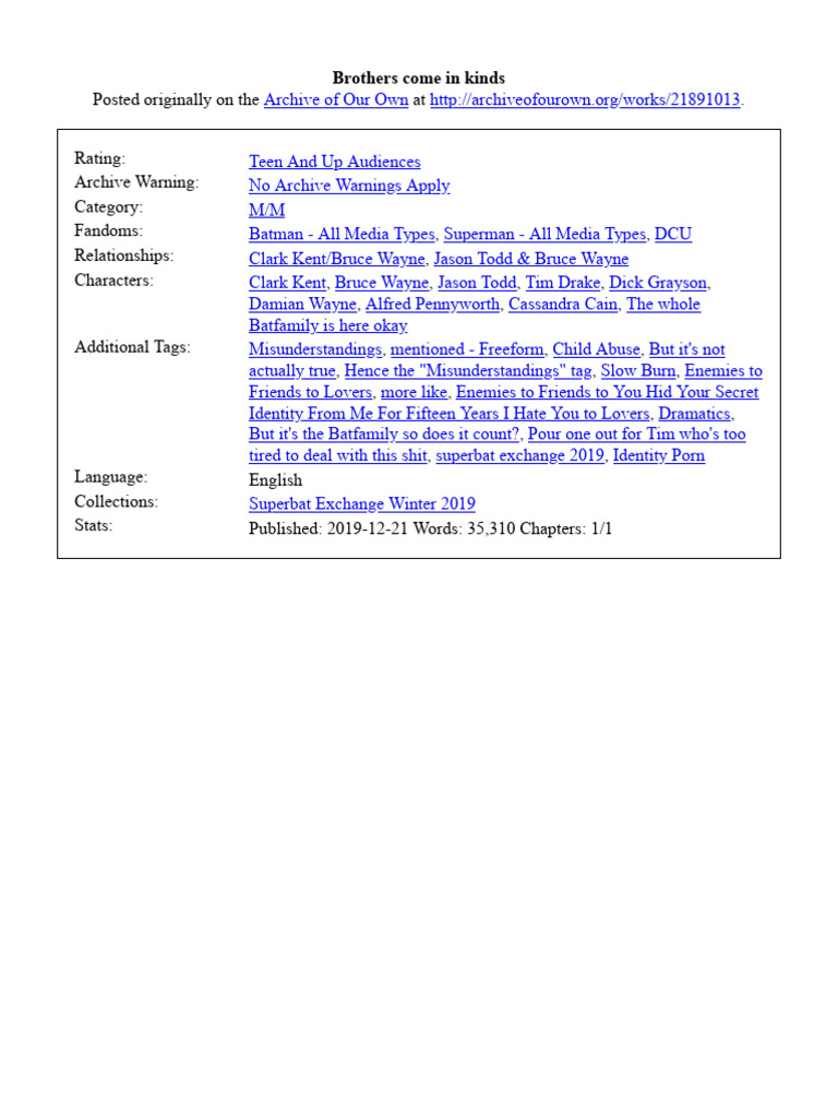 Brothers Come in Kinds | PDF | Batman