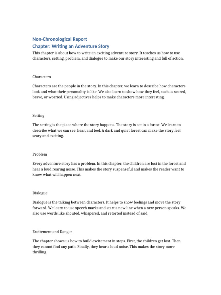 Non Chronological Report Adventure Story Student | PDF
