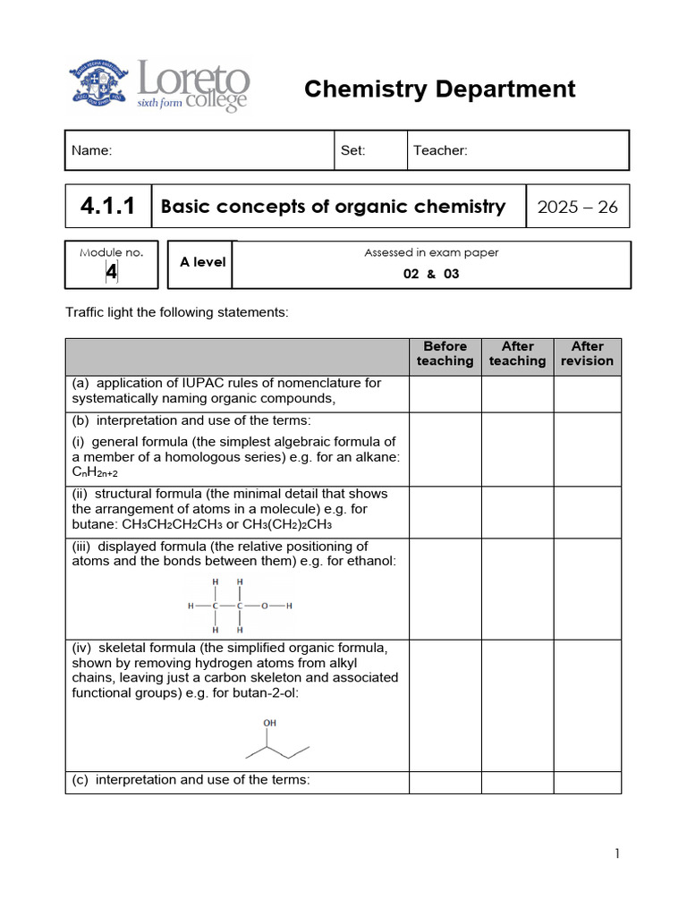 4.1.1 Basic Concepts of Organic Chemistry 2025-26 | PDF | Functional ...