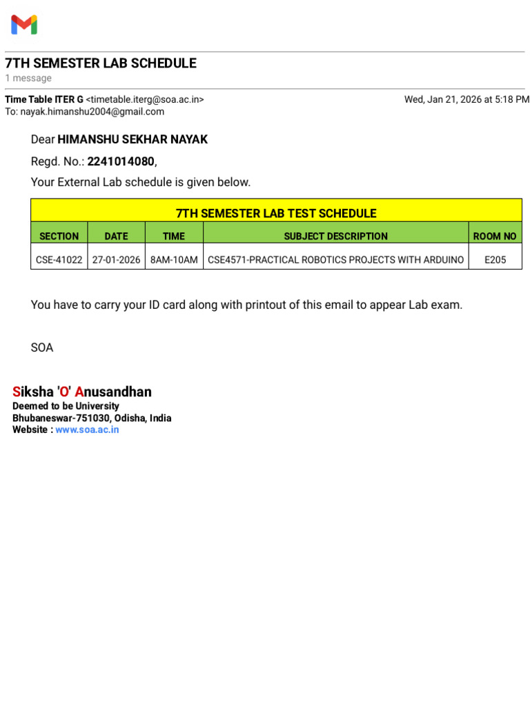 Gmail - 7th Semester Lab Schedule | PDF