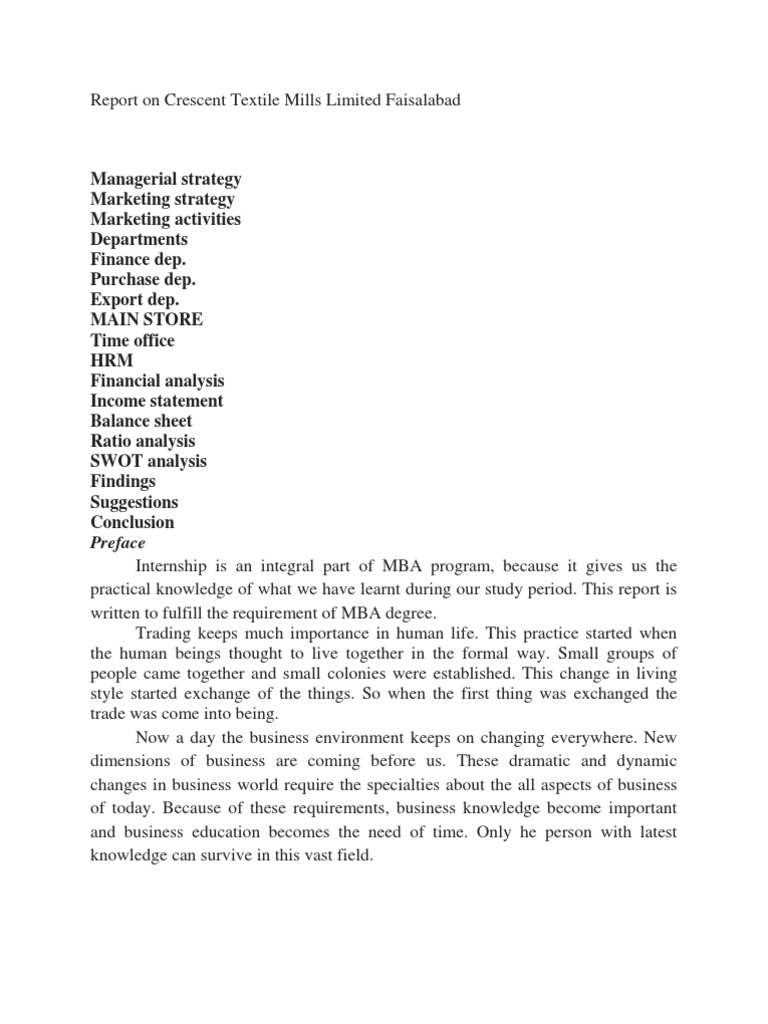 Report On Crescent Textile Mills Limited Faisalabad | PDF | Letter Of ...