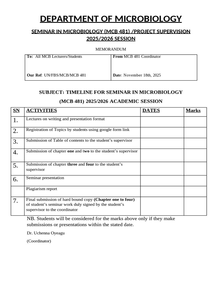 MCB 481 Students Allocation 2025 2026 | PDF