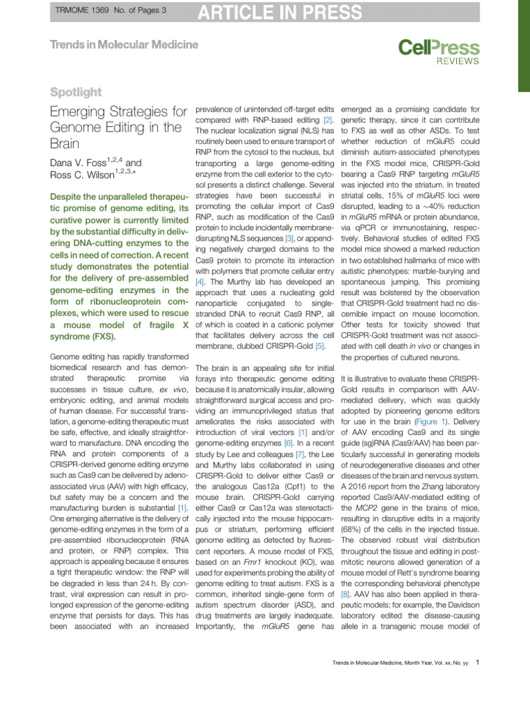 2018 Foss Brain-editing | PDF | Viral Vector | Gene Expression