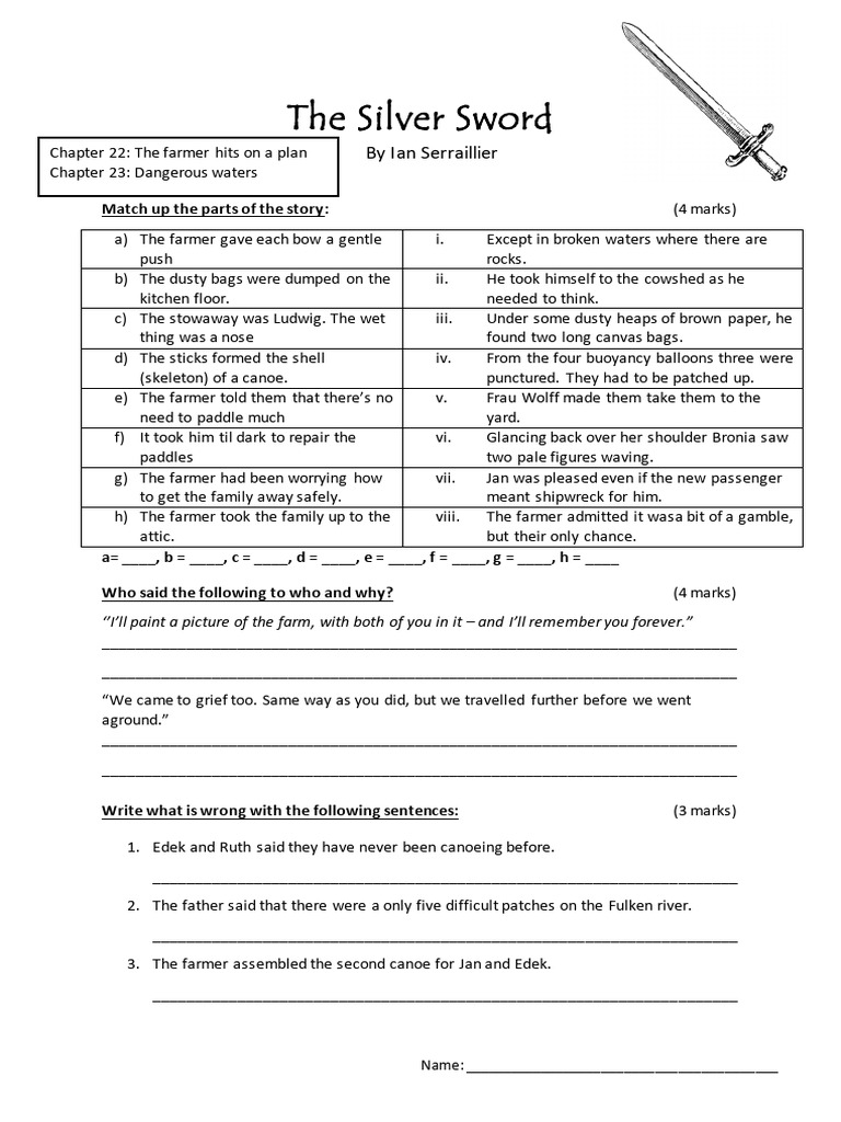 The Silver Sword Worksheet 13 - Chapters 22 & 23 | PDF