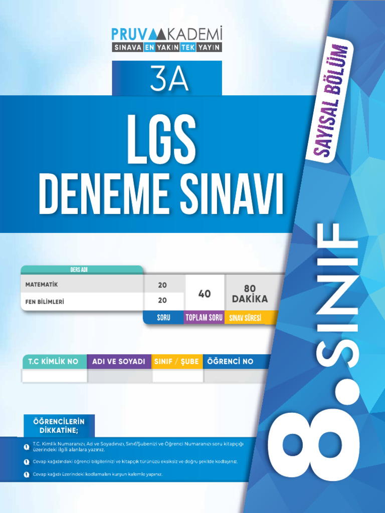 8 SINIF DENEME (3A) SAYISAL - Pruva Yayınları - 260119 - 172141 | PDF
