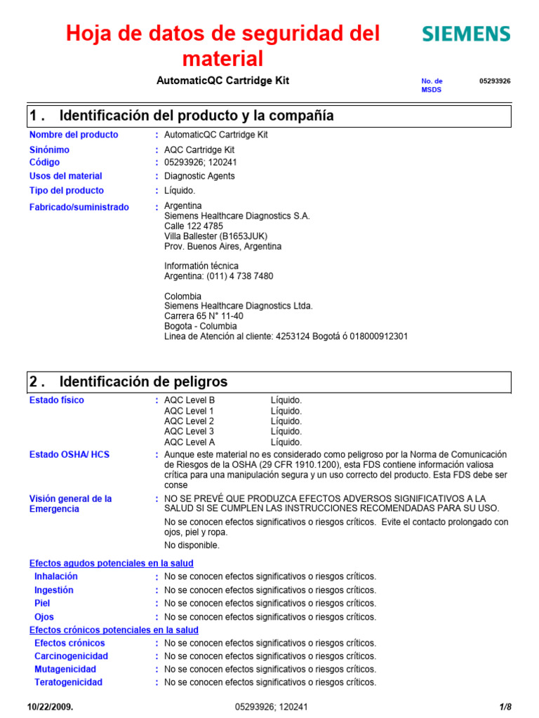 AutomaticQC MSDS - Siemens RP500e | PDF | Residuos | Ventilación ...