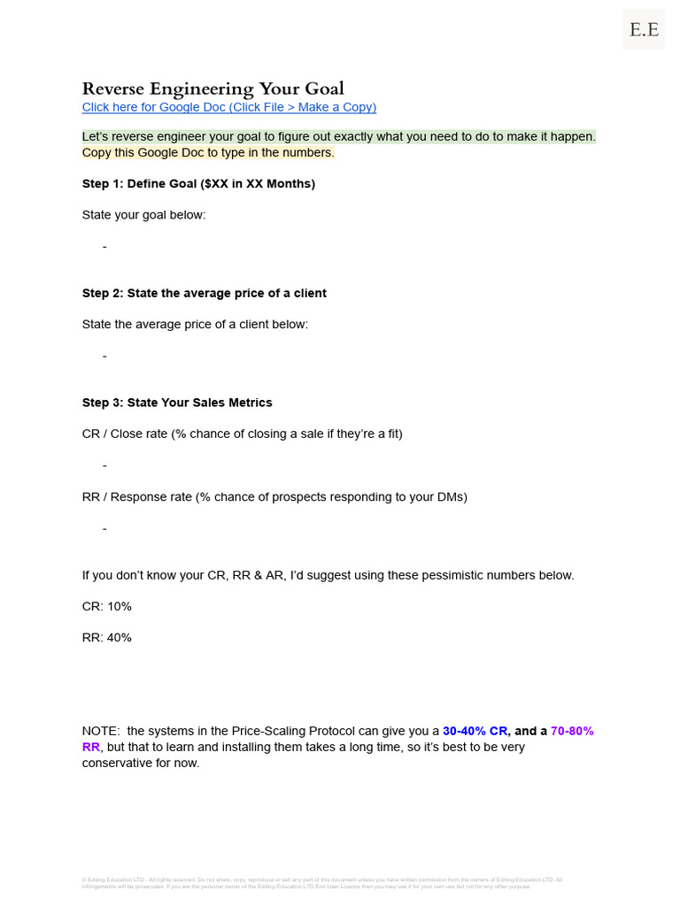 Reverse Engineering Your Goal Worksheet | PDF | Deutsche Mark