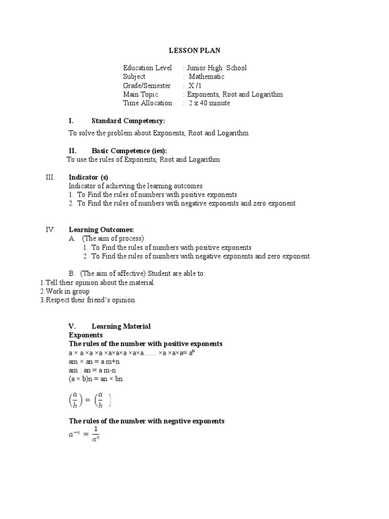 Lesson Plan Exponents | PDF | Lesson Plan | Sharing