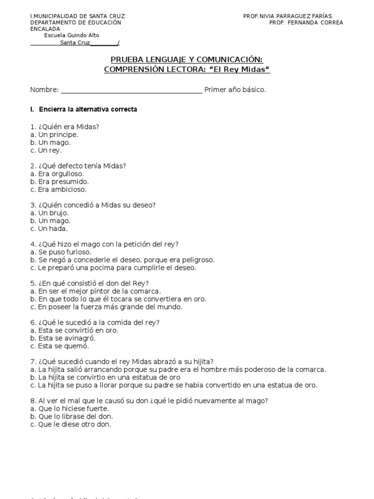 Prueba El Rey Midas | PDF