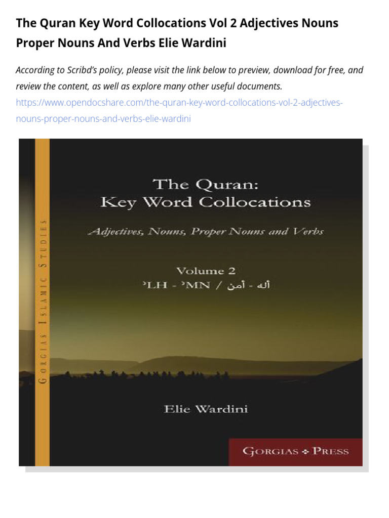 The Quran Key Word Collocations Vol 2 Adjectives Nouns Proper Nouns And ...
