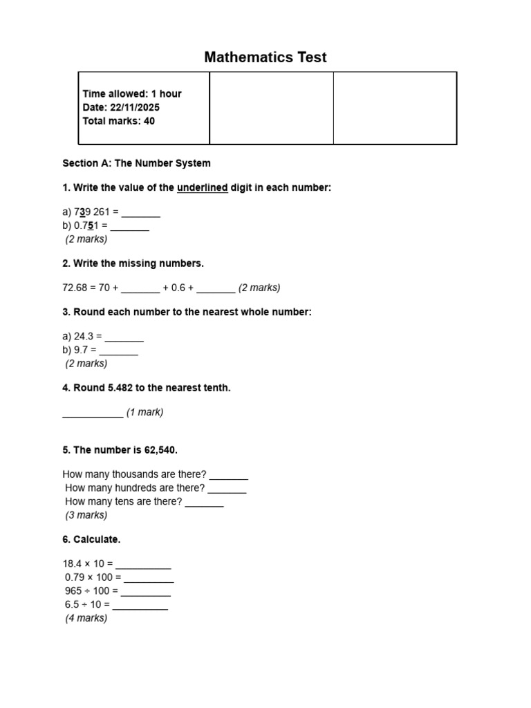 Math Test 1 | PDF