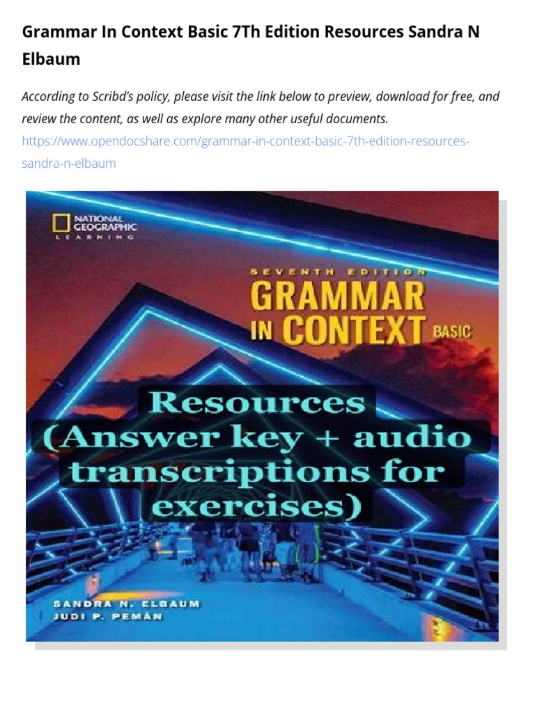 Grammar In Context Basic 7th Edition Resources Sandra N Elbaum | PDF ...