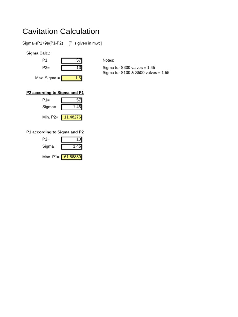 Sigma-Cavitation-Calculations | PDF
