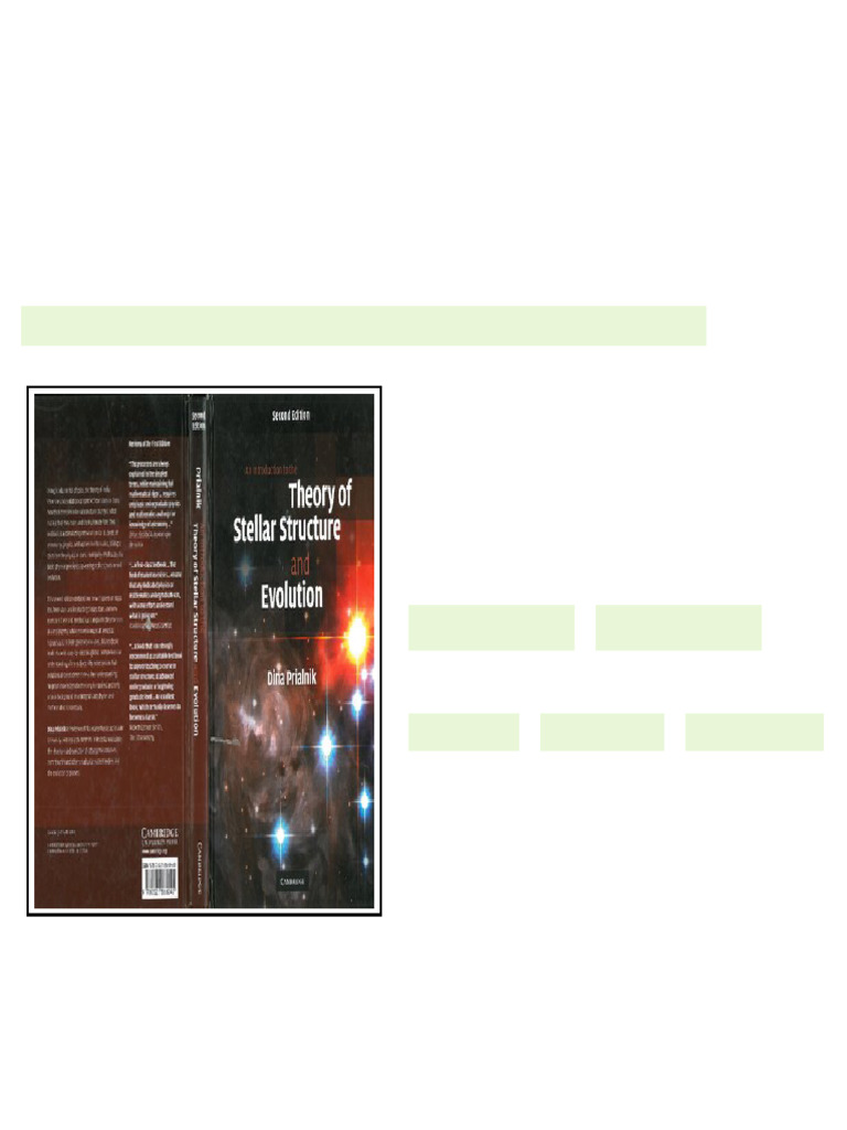 An Introduction to the Theory of Stellar Structure and Evolution 2nd Edition Dina Prialnik ...