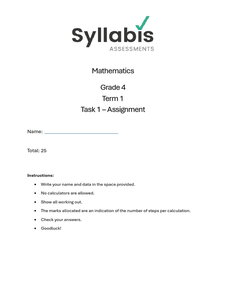 Grade 4 Task 1 - Assignment | PDF | Numbers | Mathematics