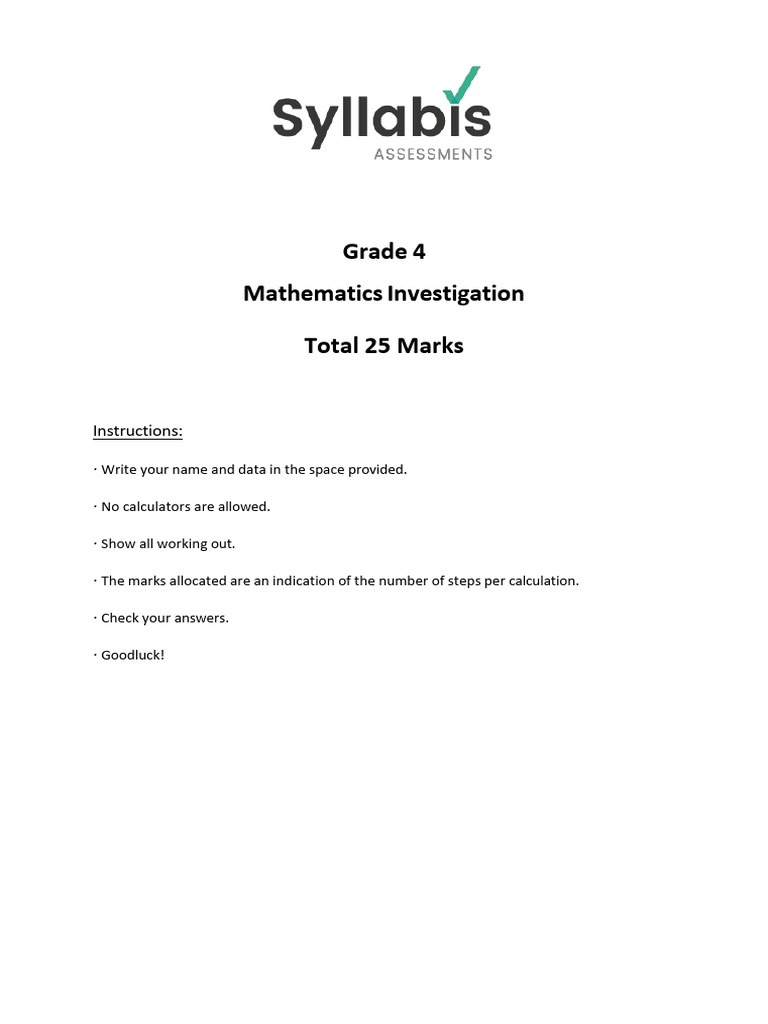 Grade 4 Math Investigation Term 2 | PDF | Applied Mathematics