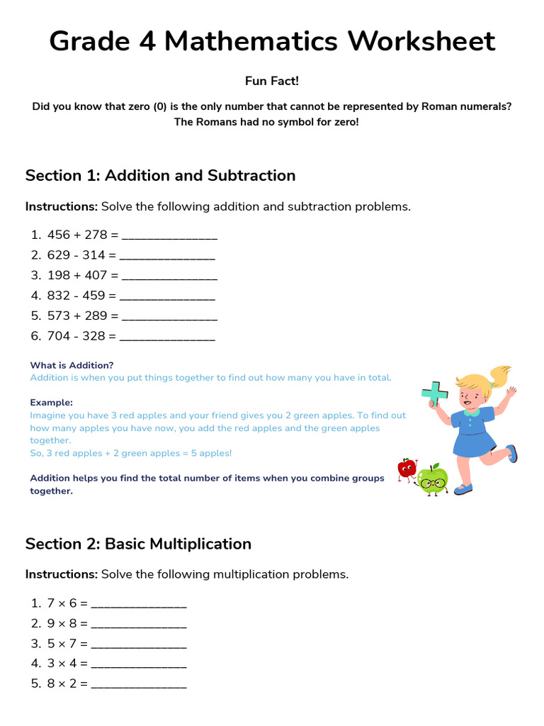 Grade 4 Mathematics Worksheet | PDF | Multiplication | Shape