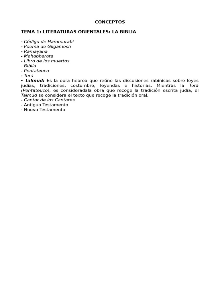 Conceptos Literatura Universal. 20-21. Tema 1 2 | PDF