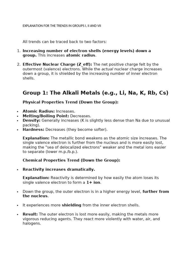 Explanation for the Trends in Groups i | PDF | Chemical Reactions | Ion