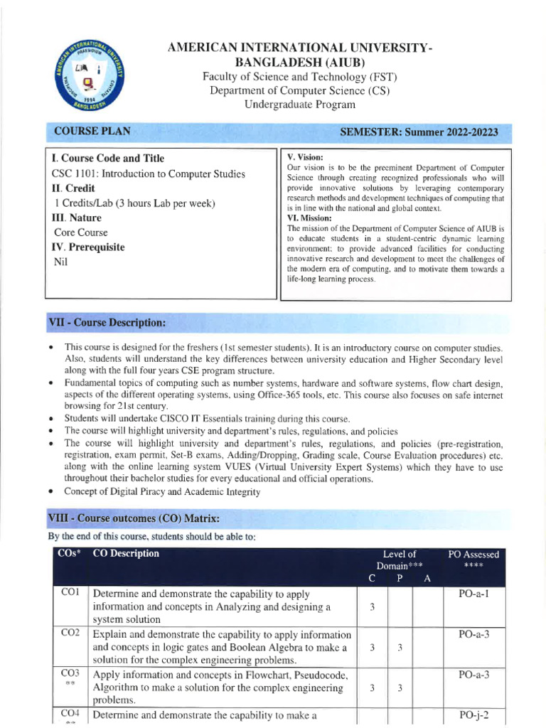 CSC 1101 Course Outlines | PDF