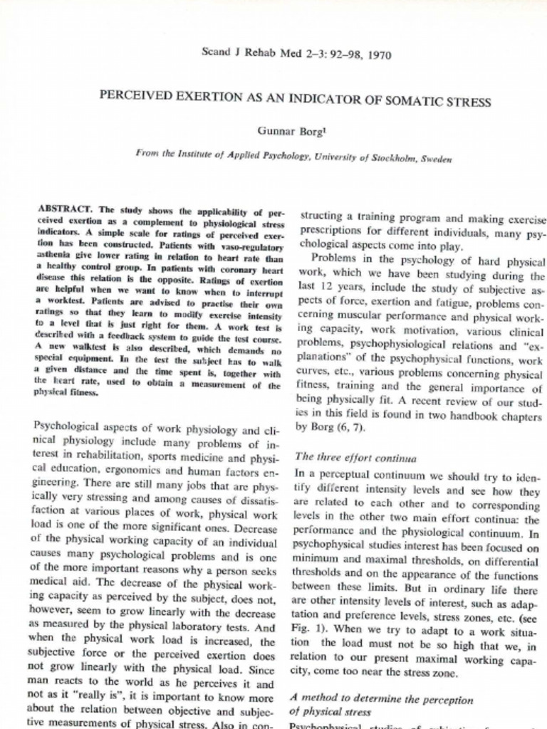 Perceived Exertion as an Indicator of Somatic Stre | PDF